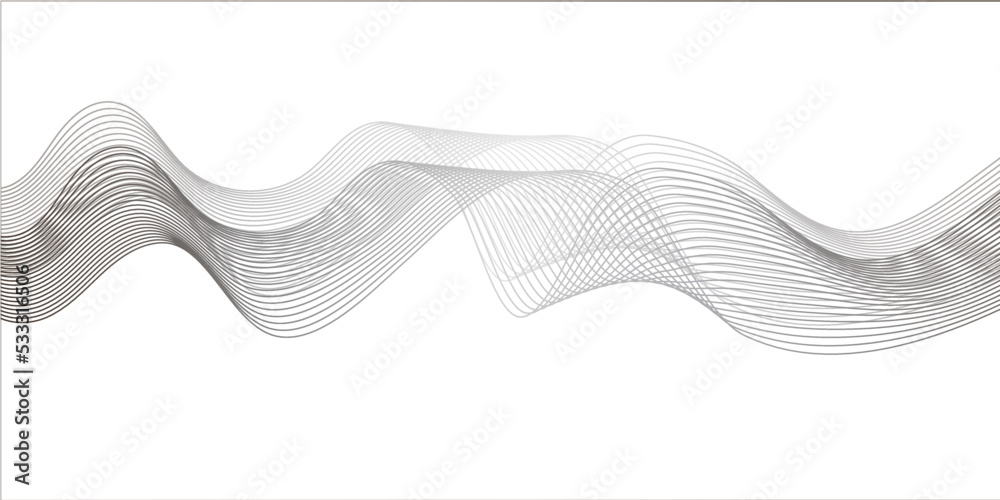 Abstract wavy gray lines stream element for design on a white ...