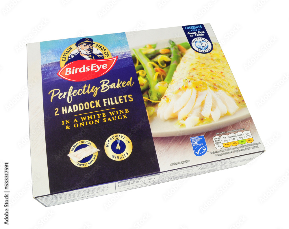 Birds Eye perfectly baked haddock fillets in a white wine and onion ...