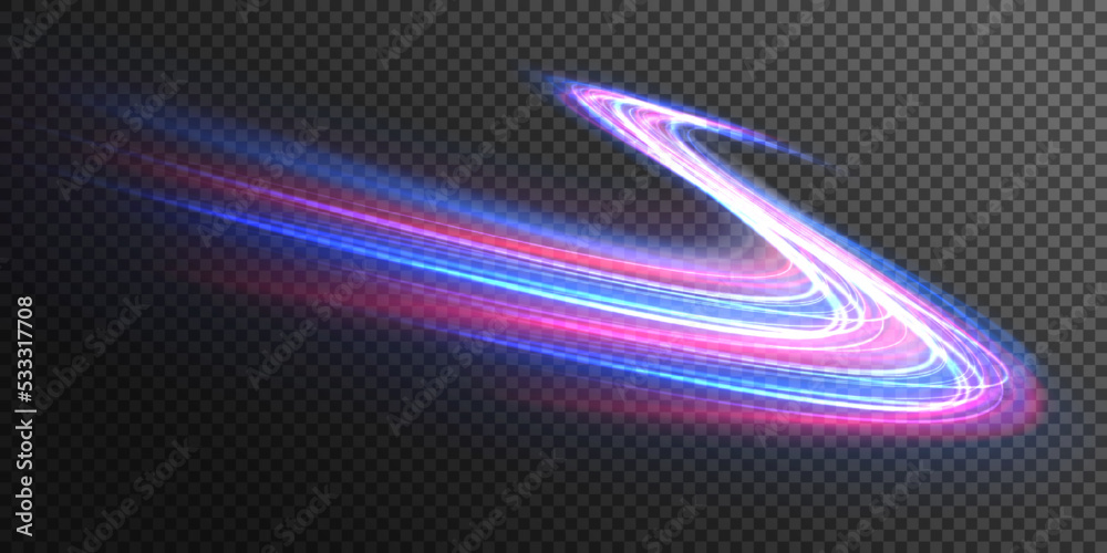 High speed effect motion blur night lights blue and red. Futuristic ...