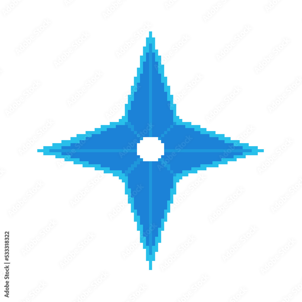 Pixel art illustration of blue shuriken Stock Illustration | Adobe Stock