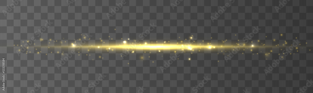 Yellow ray line with electric flash explosion. Gold neon lines speed ...