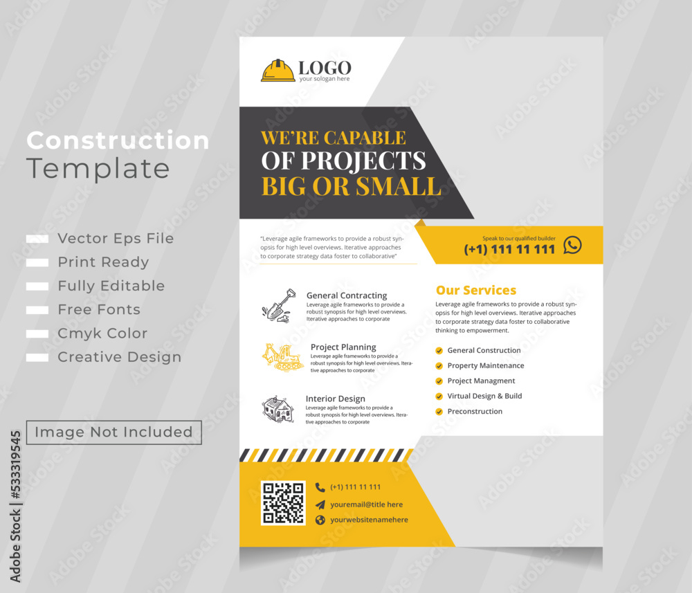 Corporate construction tools cover a4 template and flat icons for a ...