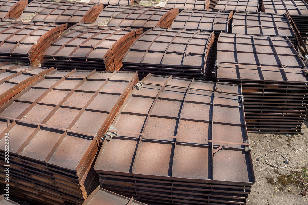 Metal formwork panels for creating curved surfaces. Stock Photo | Adobe ...