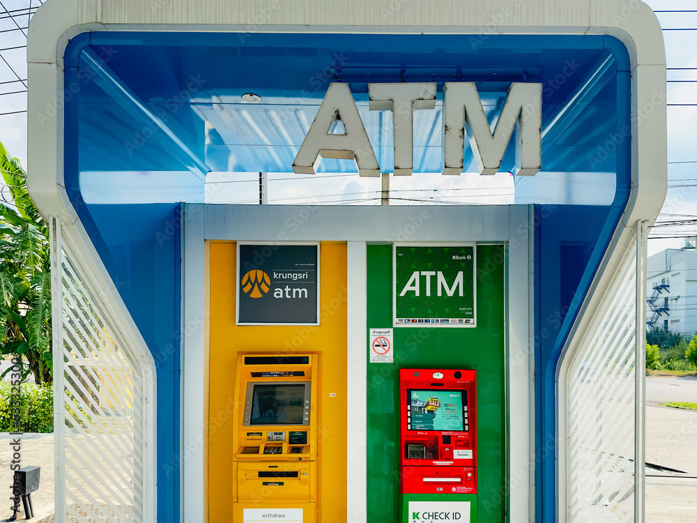 Ayutthaya, Thailand - September 24, 2022 : Photo of Krungsri Bank ATM and Kasikorn Bank ATM ...