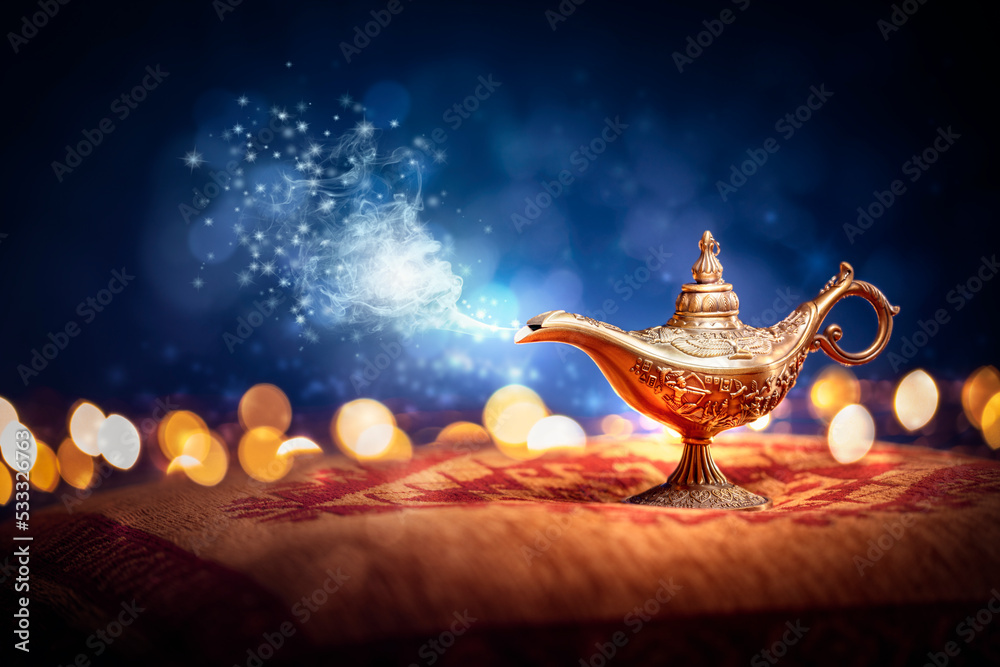 Aladdins Genie lamp magic background Stock Photo | Adobe Stock