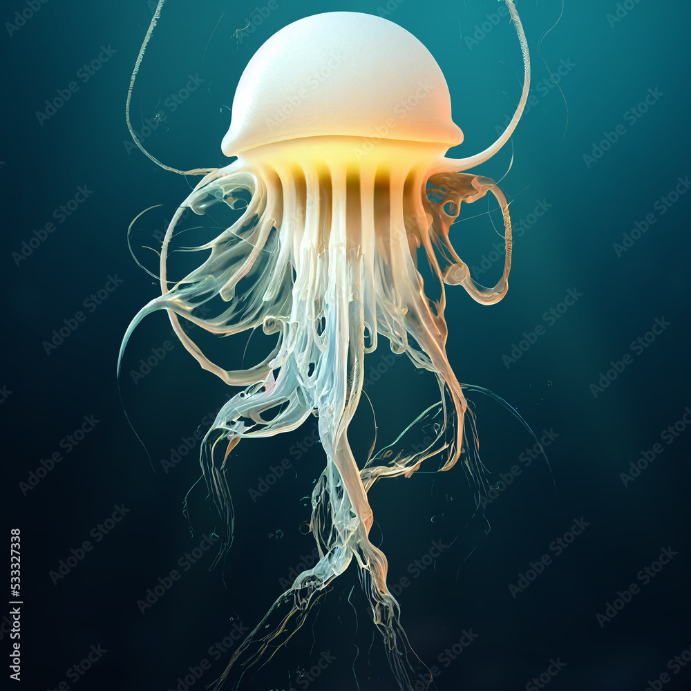 exceptionally rare jellyfish, luminous deep sea creature, deep blue ...
