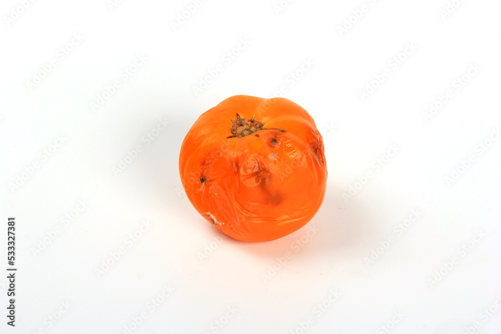 Spoiled tomato on white background, fungus with mold on vegetable ...