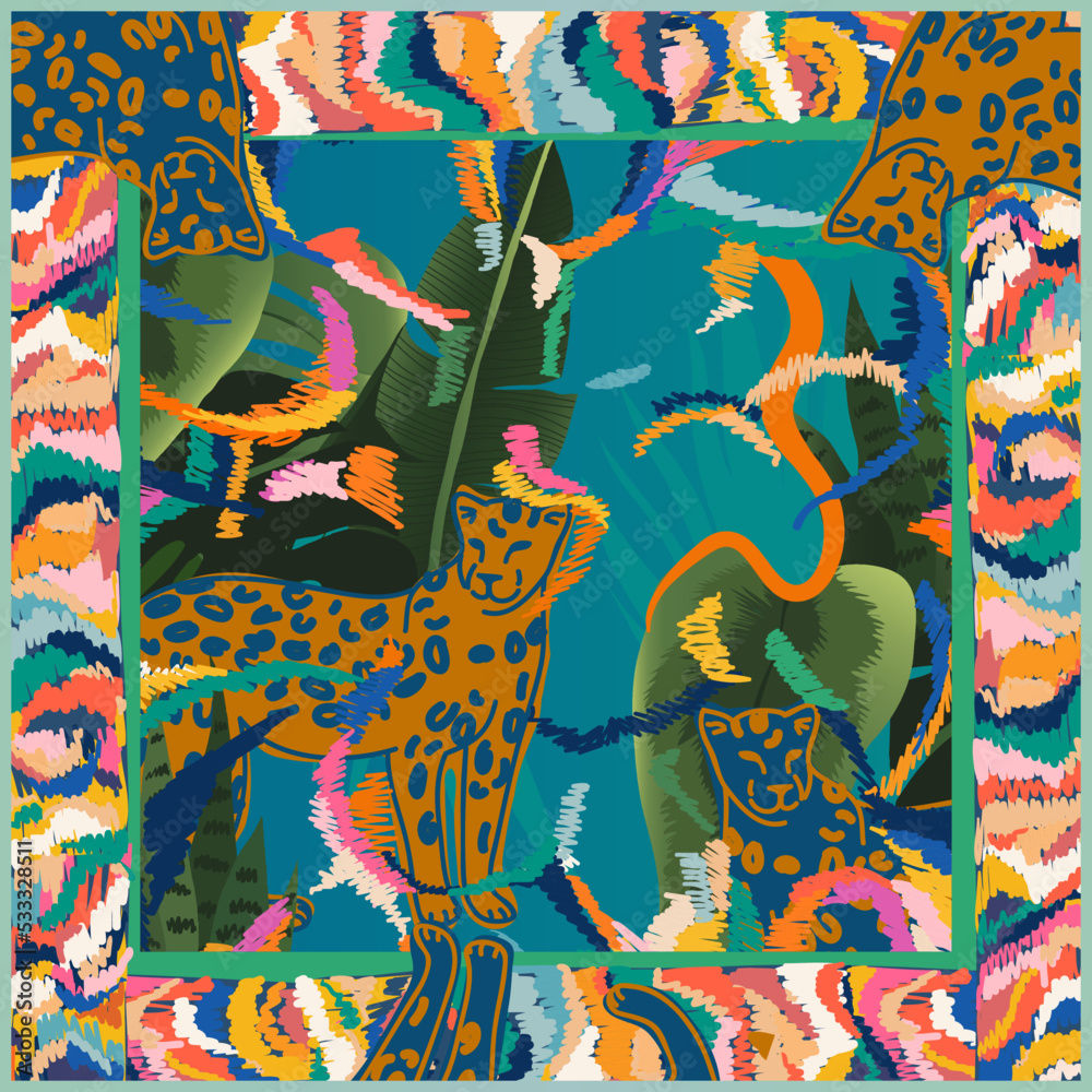 Modern ethnic style scarf design. Creative contemporary collage with ...