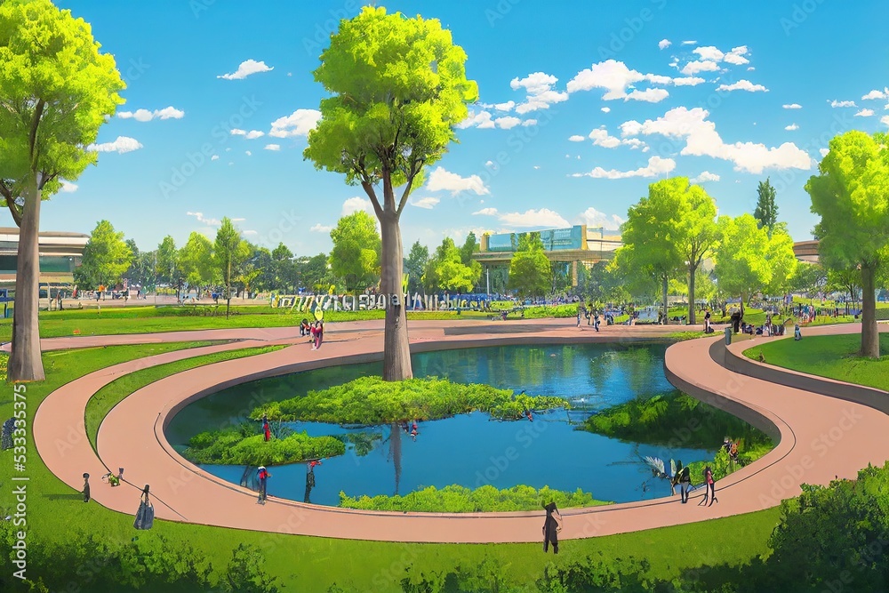 ANKARA TURKEY View from the pond at Genclik Parki a public park, with ...