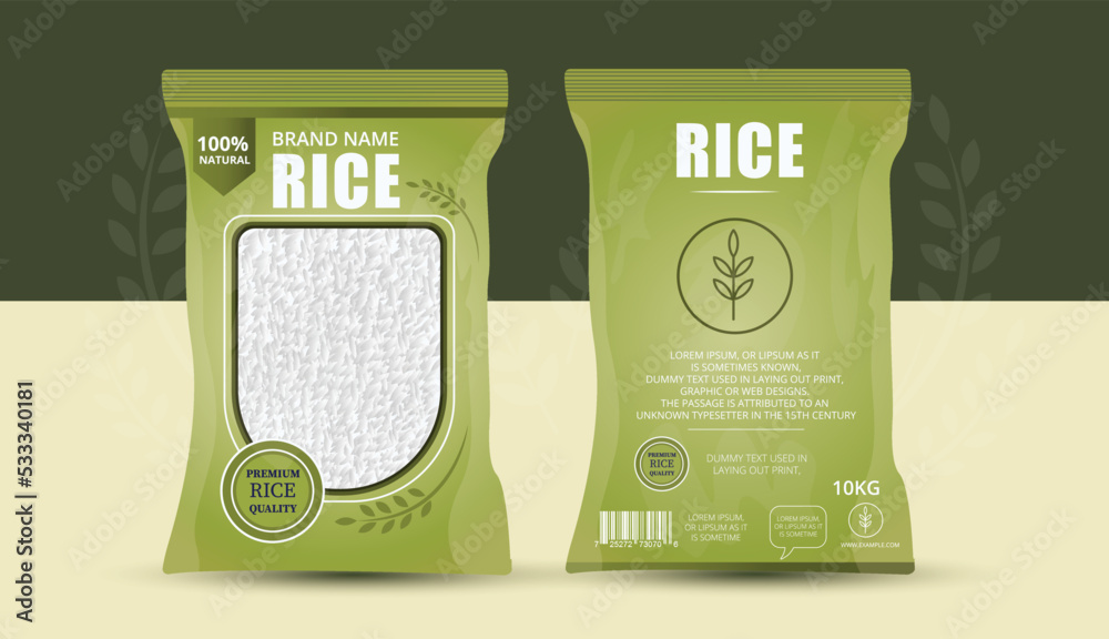 Rice Package Front & Back Mockup - Vector Illustration Stock Vector ...