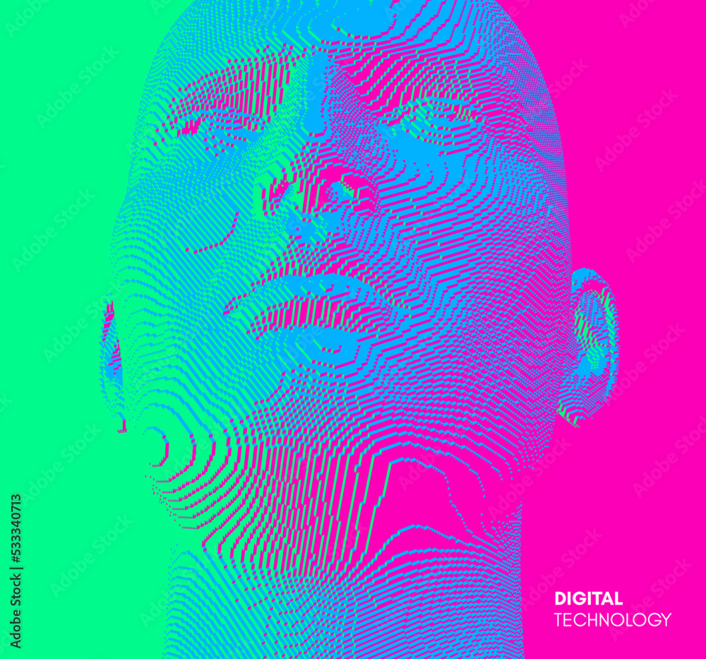 Abstract digital human head constructing from cubes. Minimalistic ...