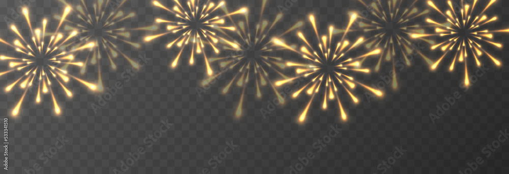Vector festive fireworks on a transparent background. Fireworks png ...