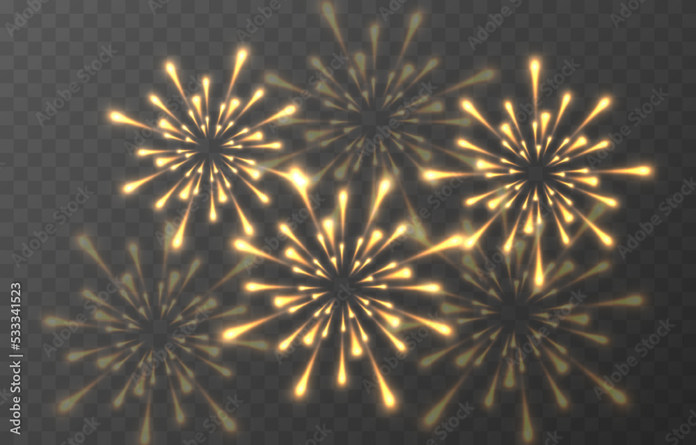 Vector festive fireworks on a transparent background. Fireworks png ...