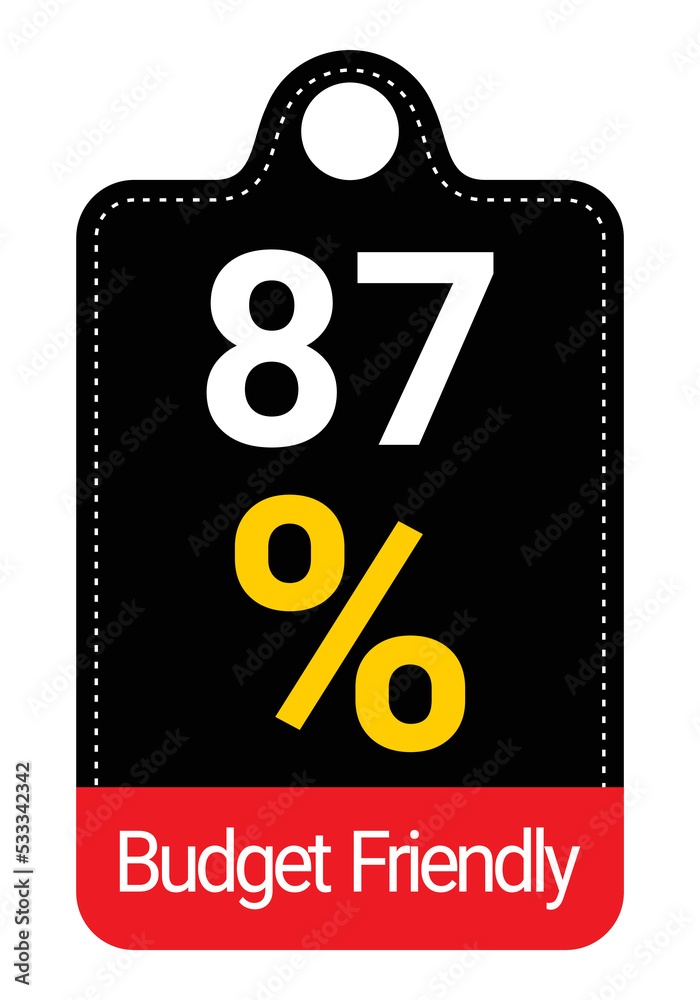 87% Budget Friendly sign tag, label vector art Black Background white ...