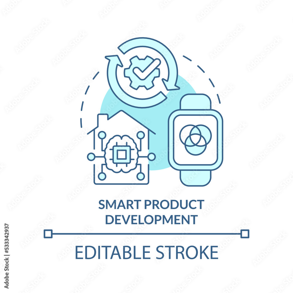 Smart product development turquoise concept icon. In demand small ...