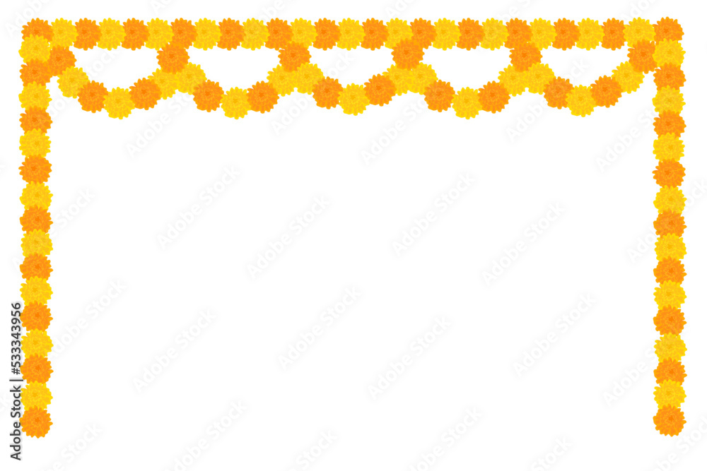 Traditional Indian flower garland frame with marigold flowers ...