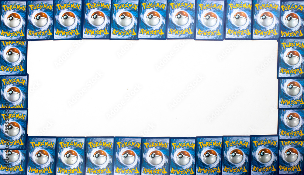 Pokemon trading cards, frame of multiple card backs, isolated on white ...