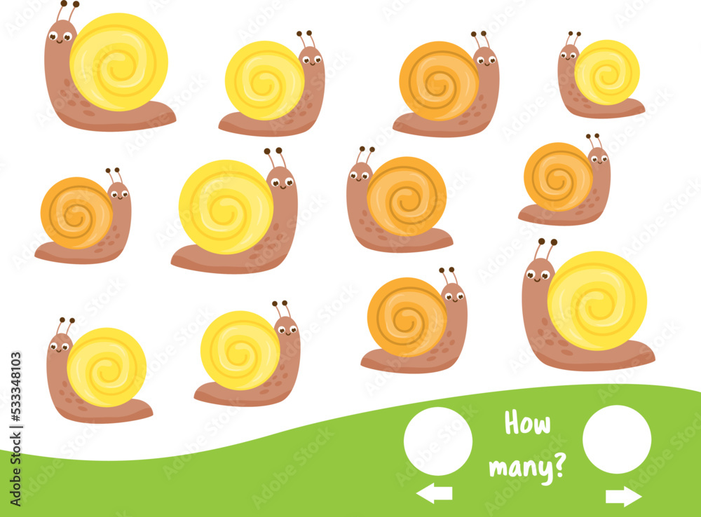 Mathematics educational children activity. Study counting and left and ...