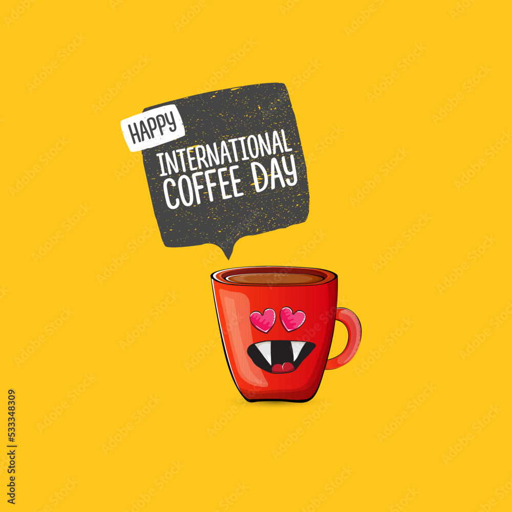 International coffee day cute illustration with happy red coffee cup ...