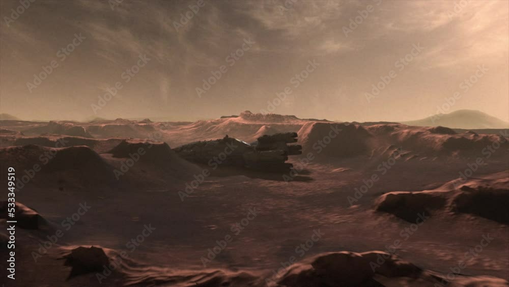 High quality cinematic 3D CGI render of a mars landscape scene flyover ...