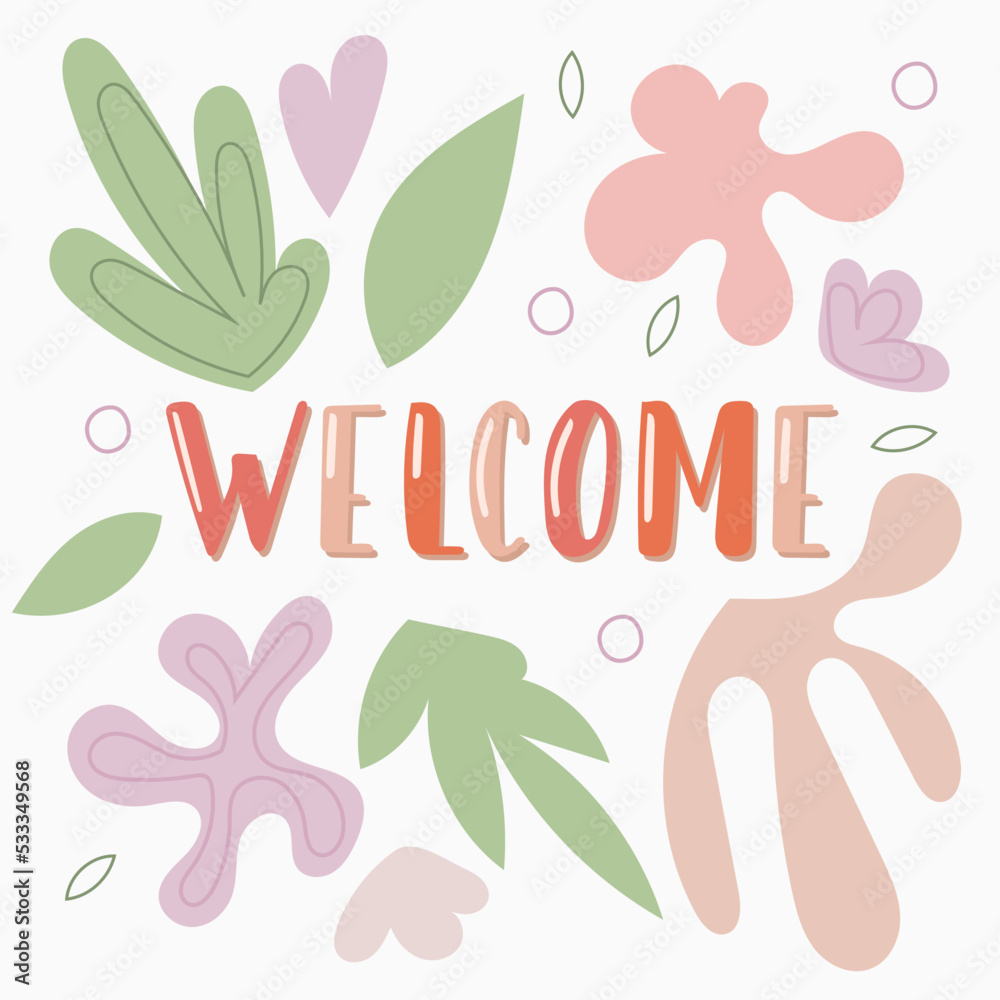 Welcome banner, card with handwritten text and abstraction advertising ...