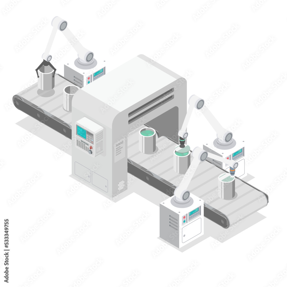 conveyor robot arm production isometric Stock Vector | Adobe Stock