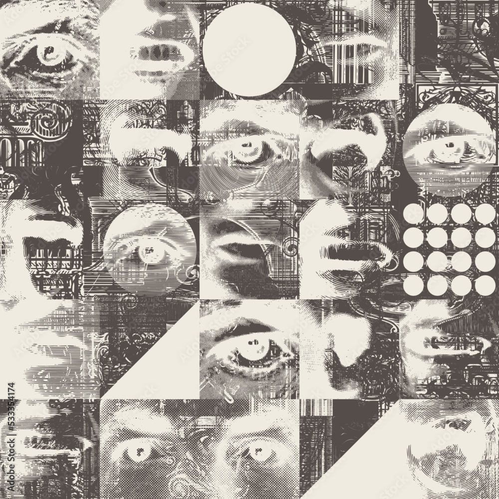 Seamless abstract pattern with human eyes and mouths expressing various ...