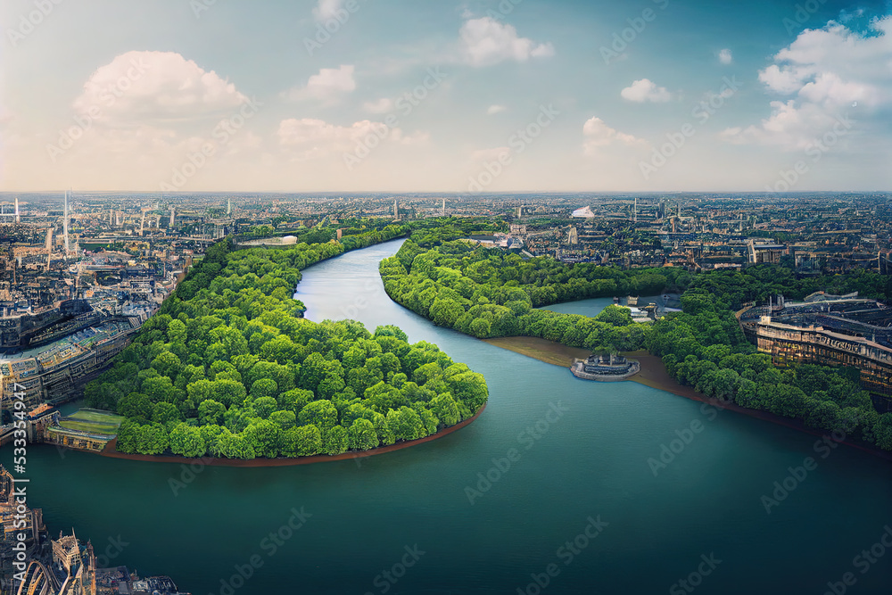 Top view of London the Capital city from space London map Aerial view ...