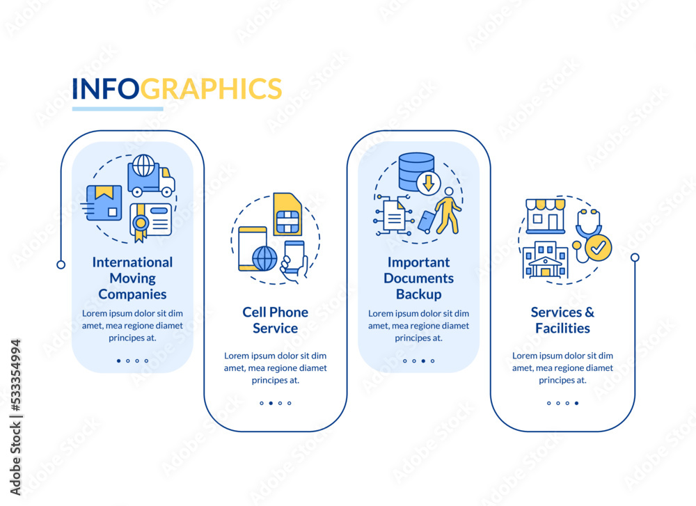 Relocating overseas tips rectangle infographic template. Moving abroad ...