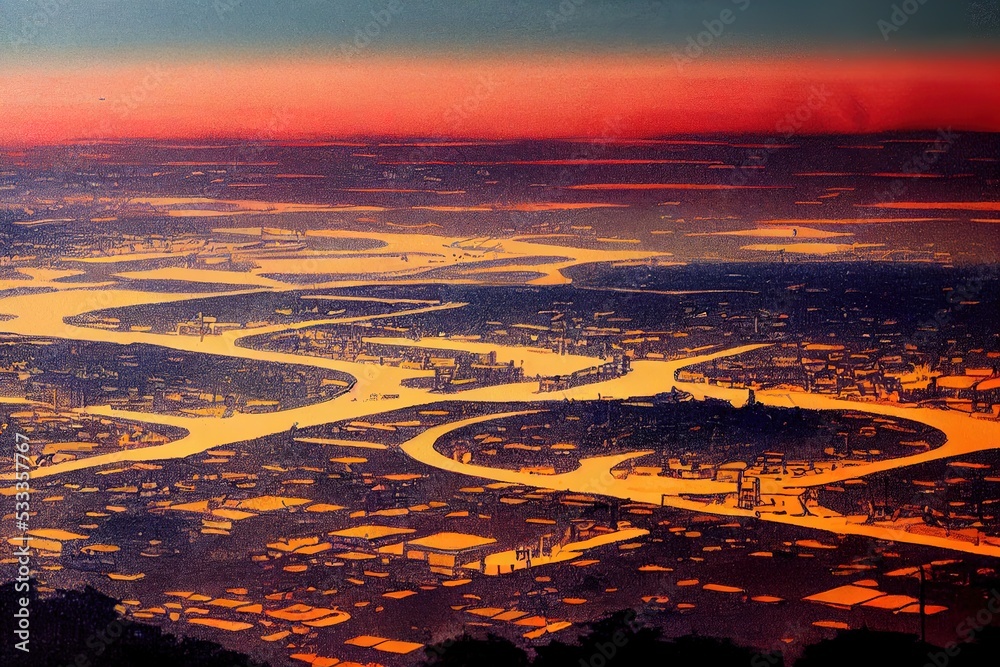 Cartoon drawing KAMPALA UGANDA CIRCA NOVEMBER View of the city of ...