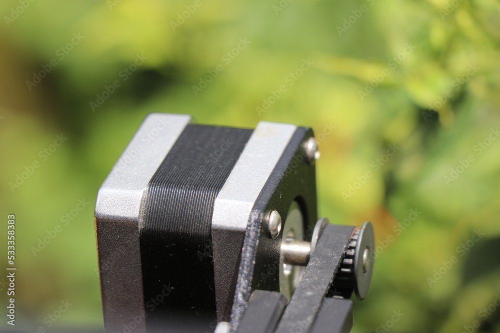 Stepper motors of a 3d printer for the belt drive mechanism. Belt and ...