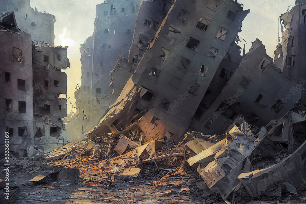 cartoon drawing Kyiv Ukraine ruary War in Ukraine A destroyed ...