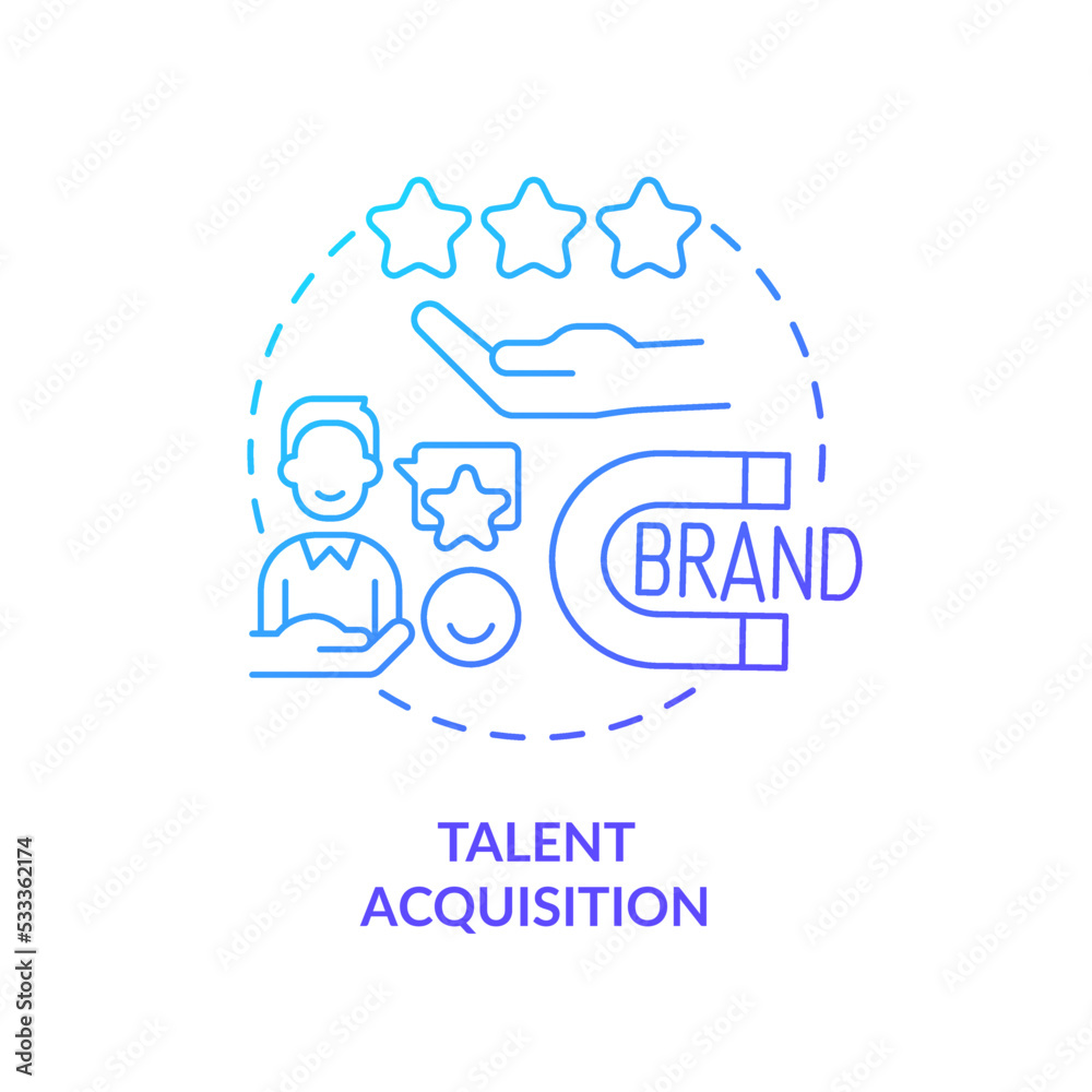 Talent acquisition blue gradient concept icon. Company perception. HR system. Employee ...