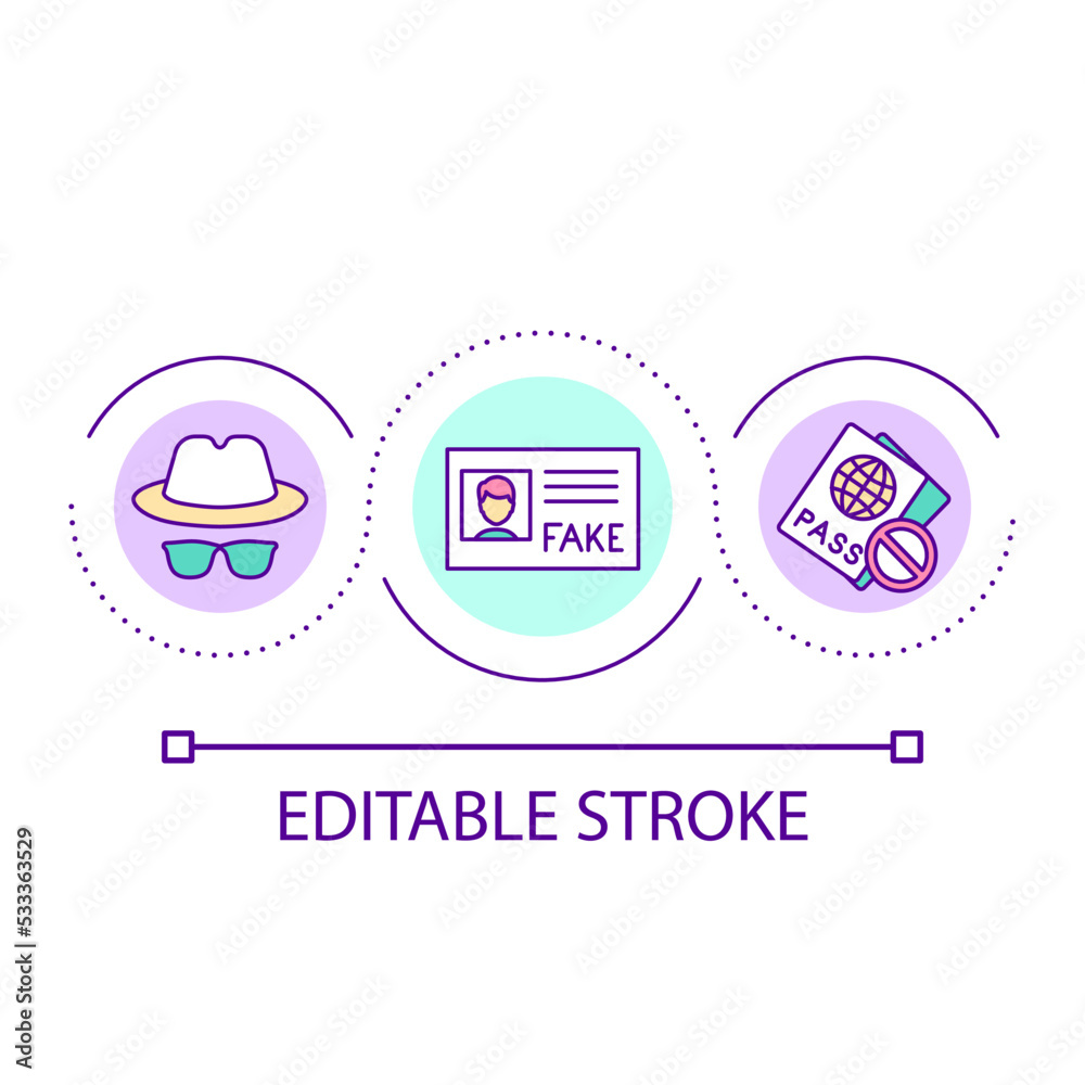 Identity document forgery loop concept icon. Fake passport and id ...