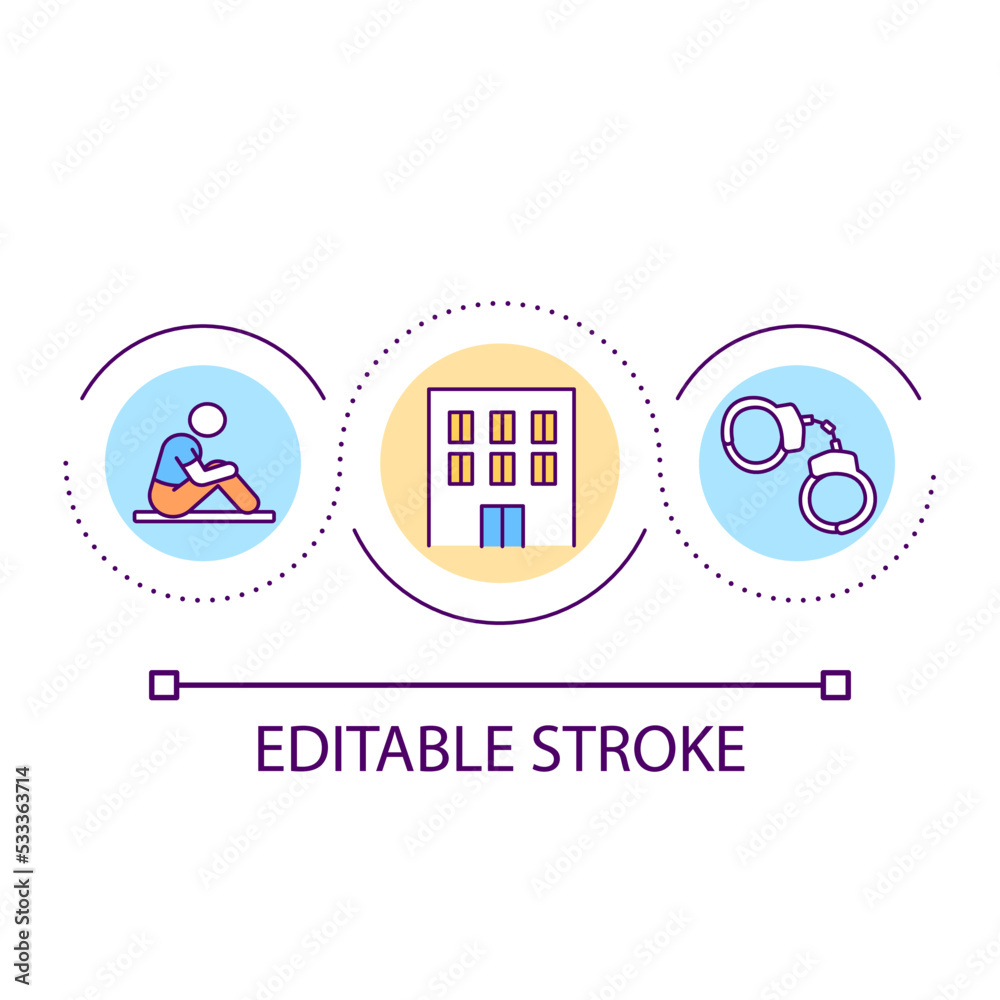 Imprisonment loop concept icon. Accused of crime and detained ...