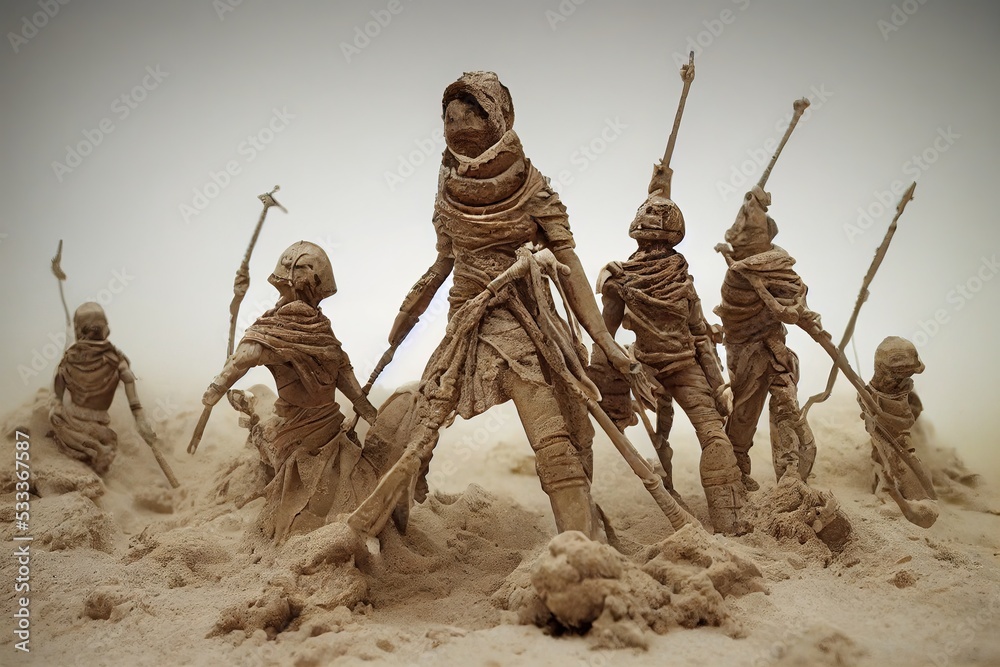 Sand Army. Soldier. Concept Art Scenery. Digital art. Illustration. CG ...