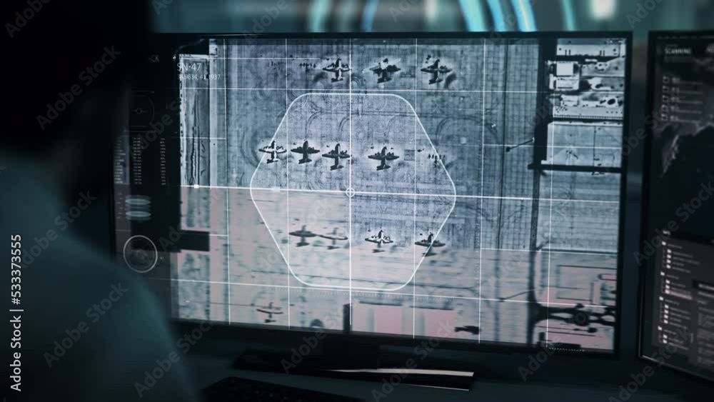 High tech radar is examining selected territory. High tech radar system ...