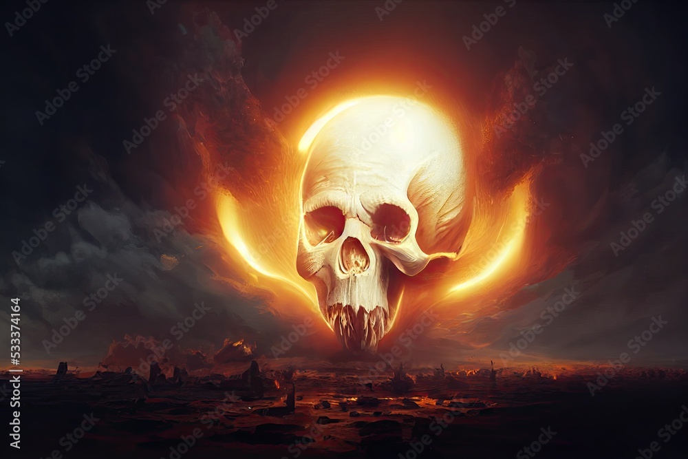 Skull-shaped explosion in a town's skyline produces a nuclear fire ...