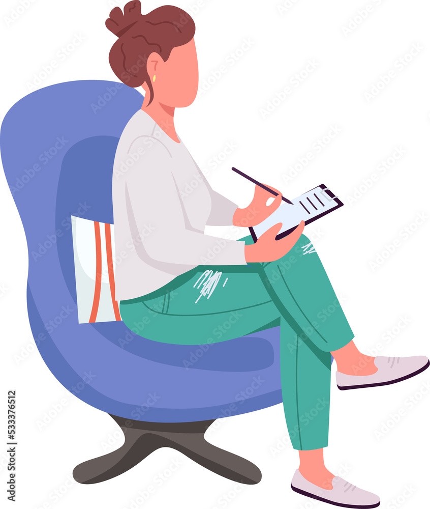 Psychology consultant semi flat color raster character. Listening ...
