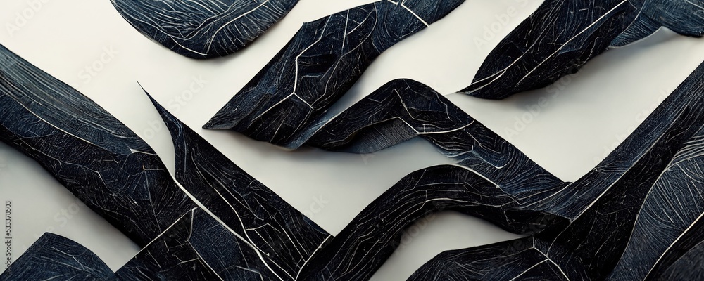 weird black and white shape with organic shapes and lines and planes ...