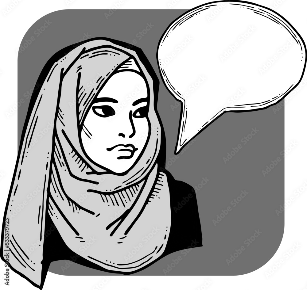 Young Arab woman with beautiful face tell message. Wear traditional ...