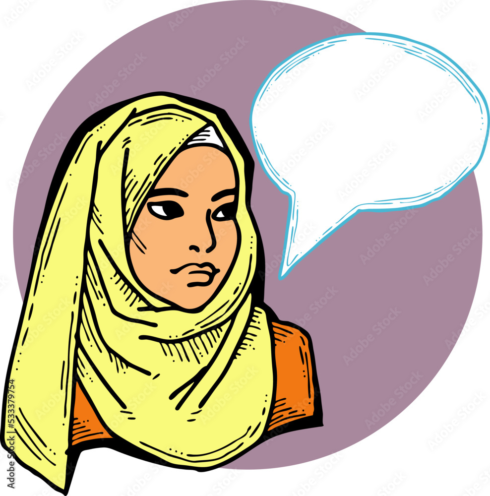 Young Arab woman with beautiful face tell message. Wear traditional ...
