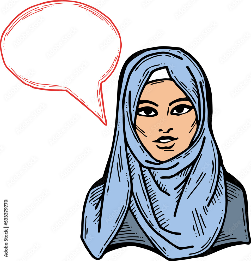 Young Arab woman with beautiful face tell message. Wear traditional ...