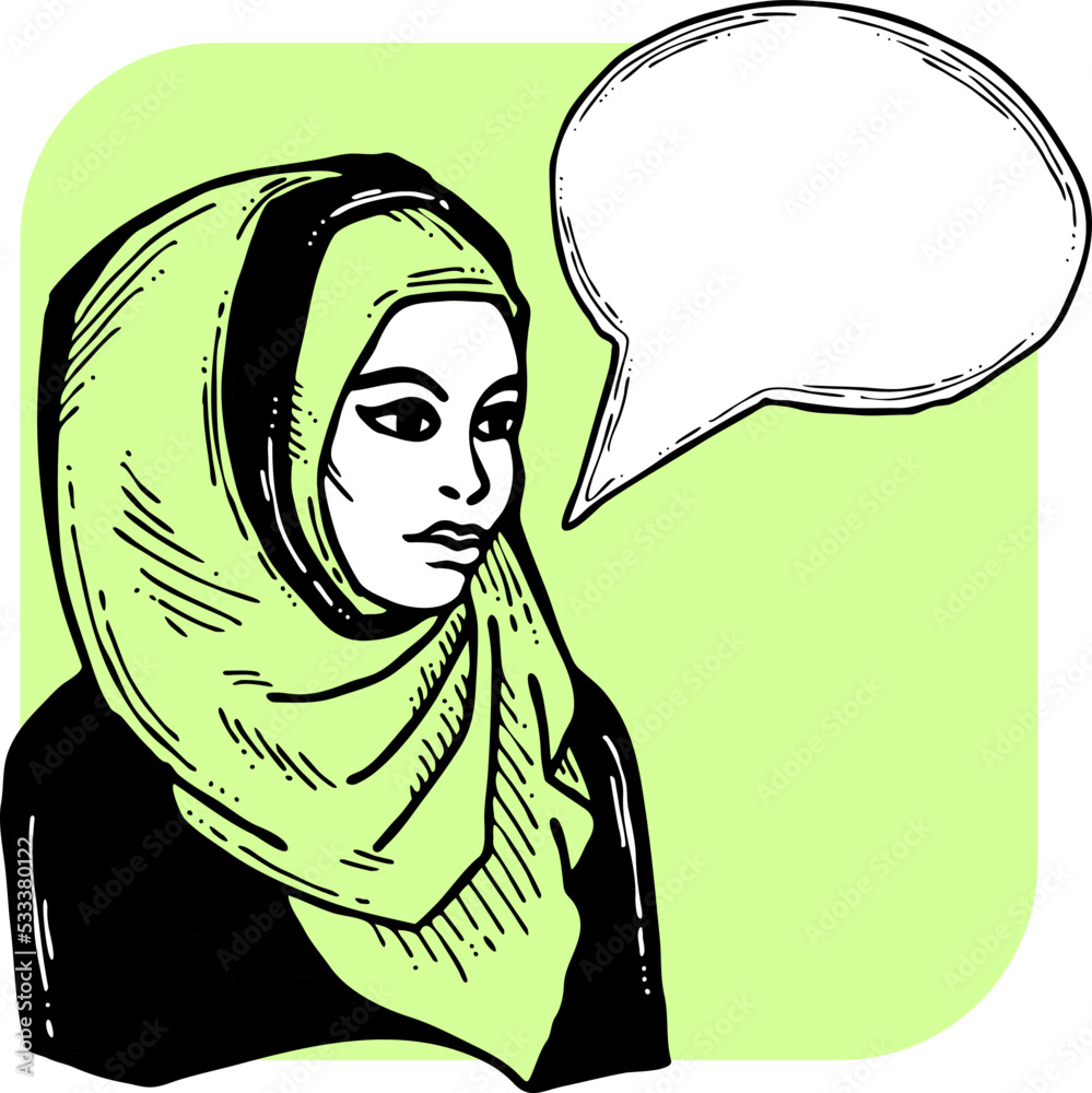Young Arab woman with beautiful face tell message. Wear traditional ...