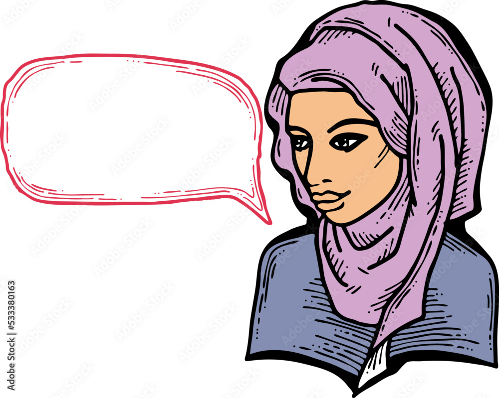 Young Arab woman with beautiful face tell message. Wear traditional ...