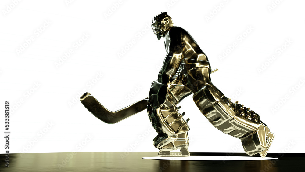 bronze sculpture of ice hockey goalie in action pose with dramatic ...