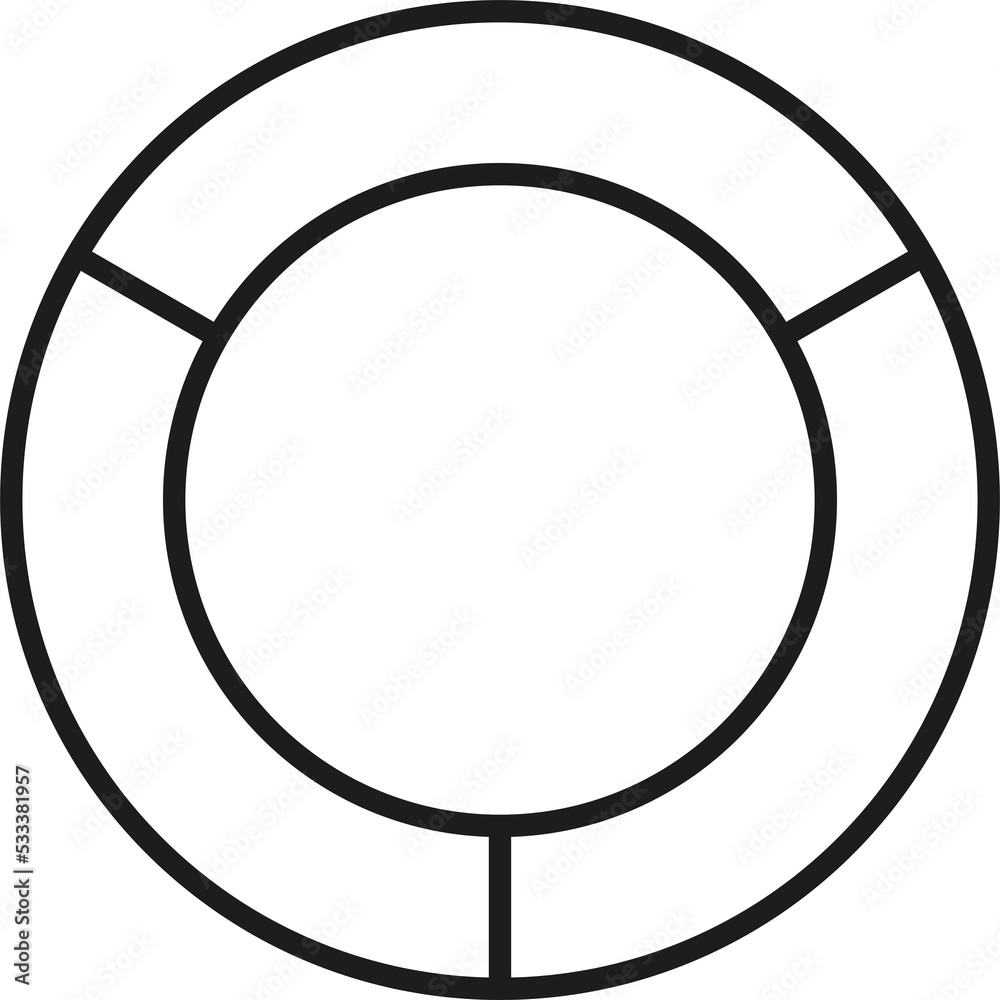 Pie chart, diagram. Black outlined circle divided in three parts, in ... Pie chart, diagram. Black outlined circle divided in three parts, in ...