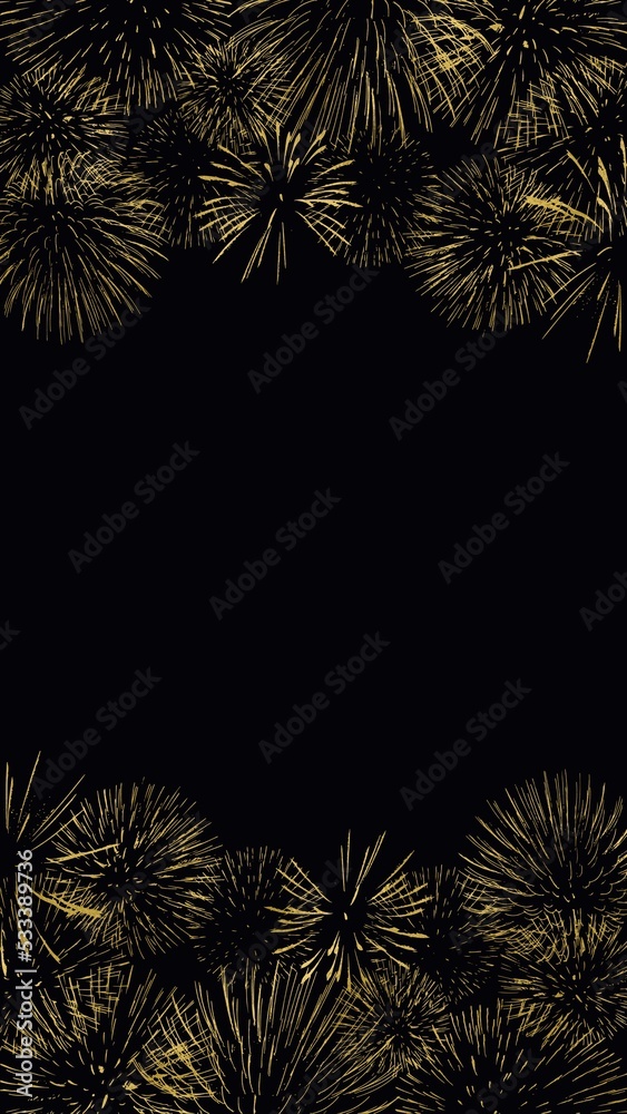 Golden firework illustration, black background. Backdrop to use for ...
