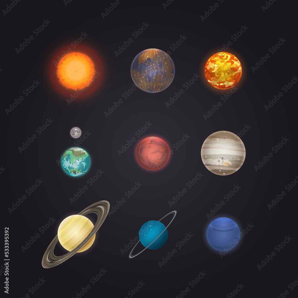 Sun and solar system planets infographic. Mercury, venus, earth ...