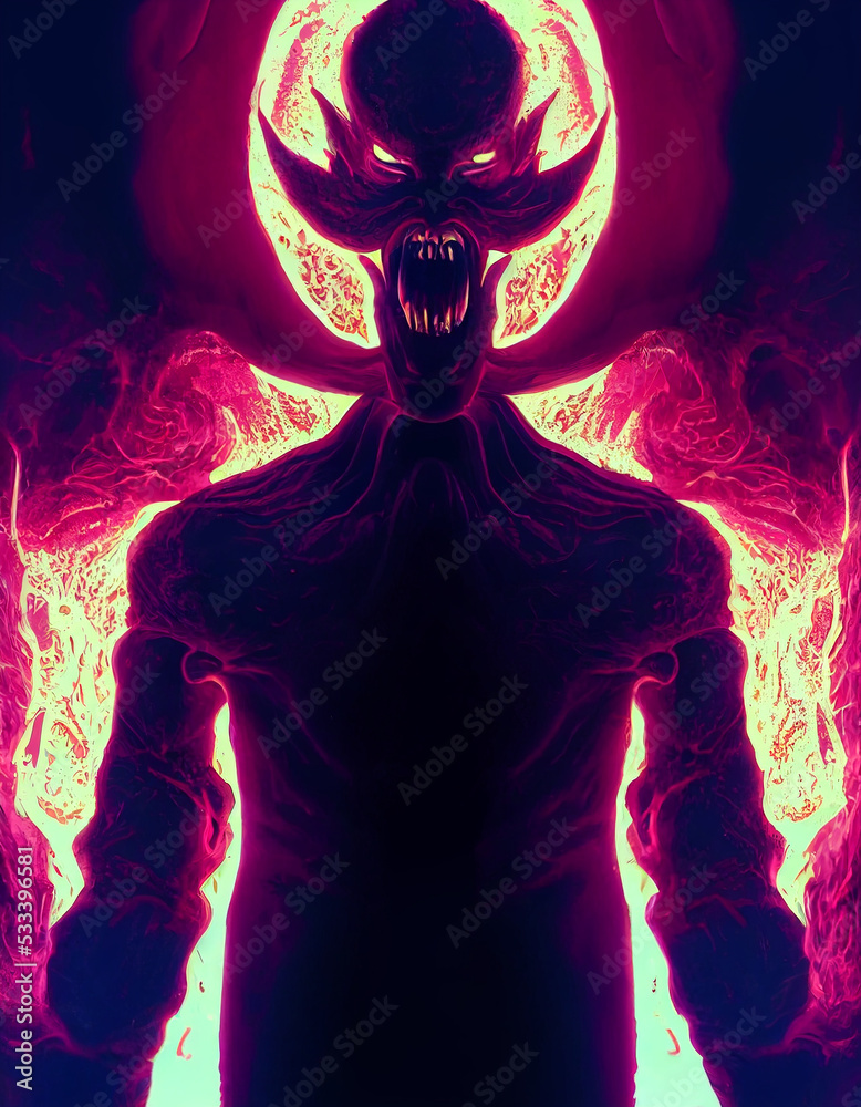Terrible Infernal Furious Screaming Satan in Flame 3D Concept Art ...